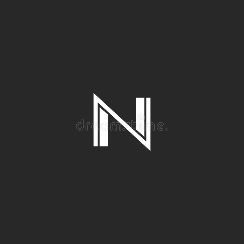 N Logo Letter. Monogram of Thin and Bold Lines, Black and White Mockup ...
