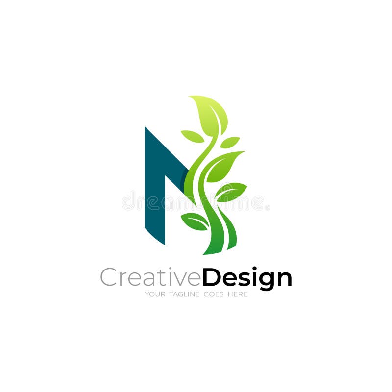 N Logo and Tree Design Nature, Letter N Logo and Leaf Stock Vector ...