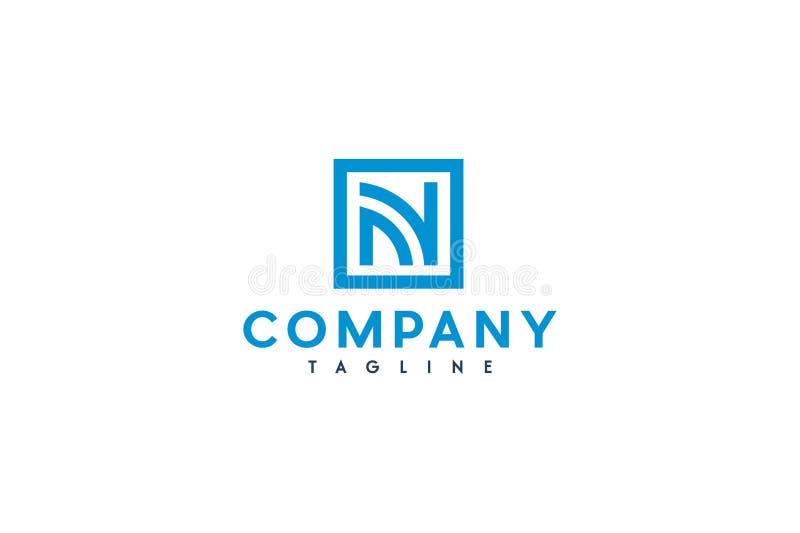N Monogram Initials Logo Design, Box Shape, Blue Color Stock Vector ...