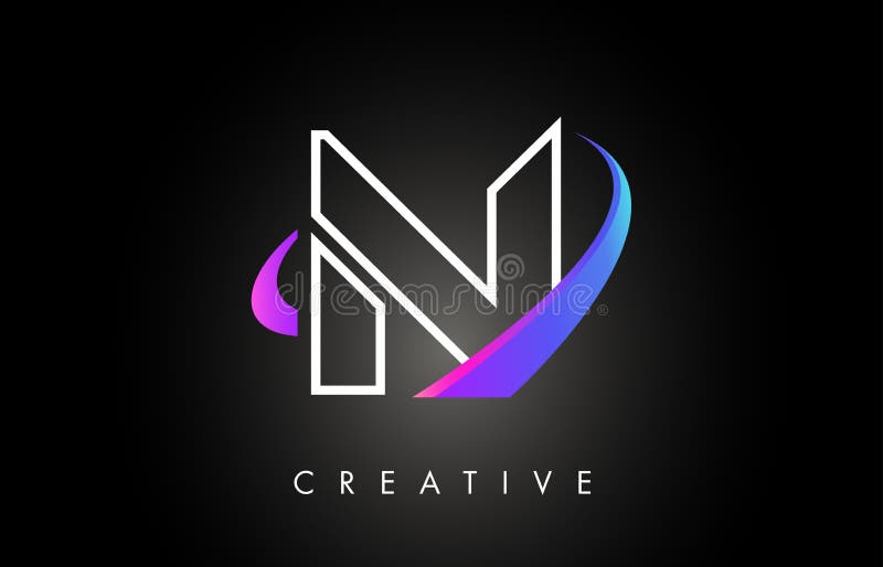 N Trendy Modern Letter Logo Design Monogram And Creative Swoosh On Black Background Stock Vector