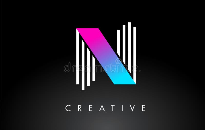 N White Purple Lines Letter Logo. Creative Line Letters Vector Template ...