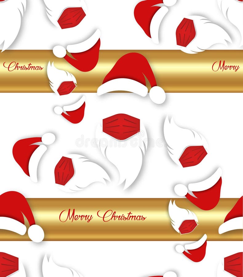 Santa Claus Wears Surgical Mask with Red Hat and White Beard ...