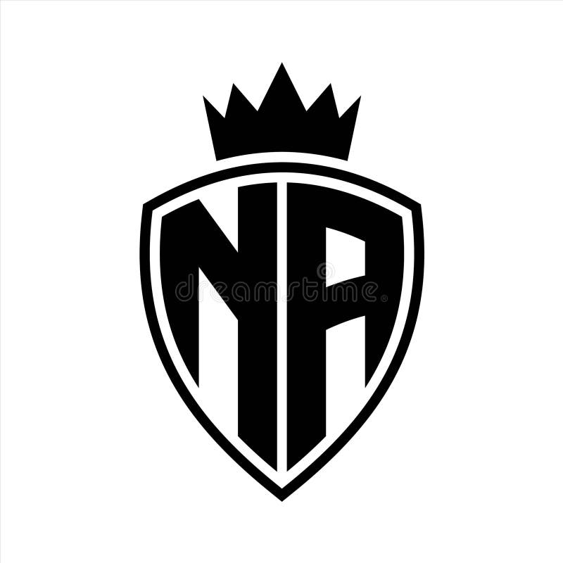 NA Letter Monogram Shield and Crown Outline Shape with Black and White ...