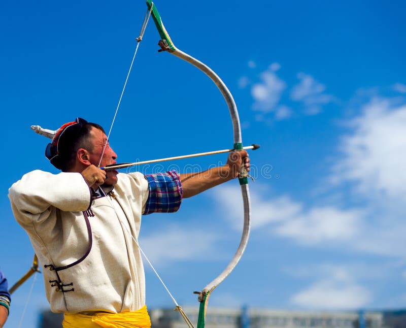 Naadam Festival Archery Man Pulling Bowstring Aim Editorial Photography ...