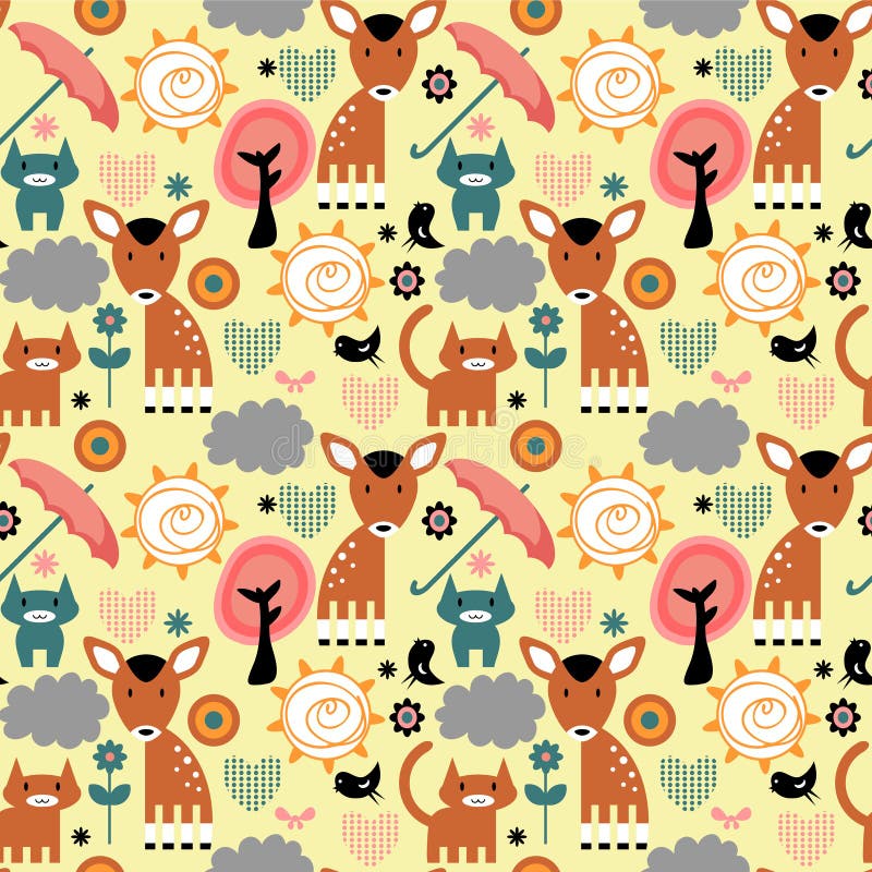 Naadloos Patroon, Leuke Dieren Vector Illustratie - Illustration of ...