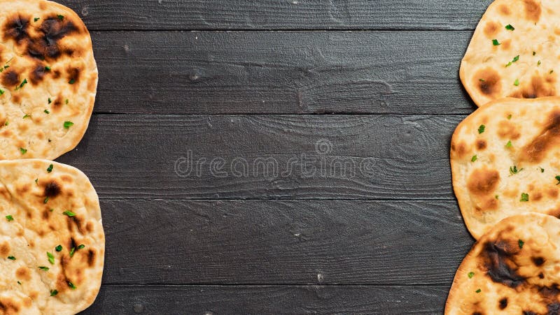 Naan Flatbread on Dark Wood, Copy Space, Top View Stock Photo - Image ...