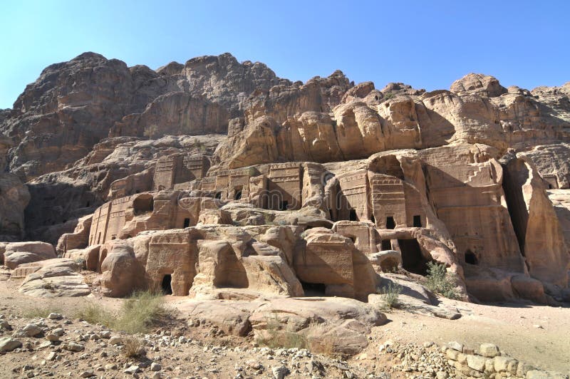 Nabatean Tombs of Stone in Petra, Jordan Stock Image - Image of rock ...