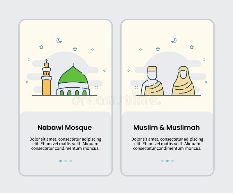 Nabawi Mosque and Muslim Muslimah Icons Onboarding Template for Mobile ...