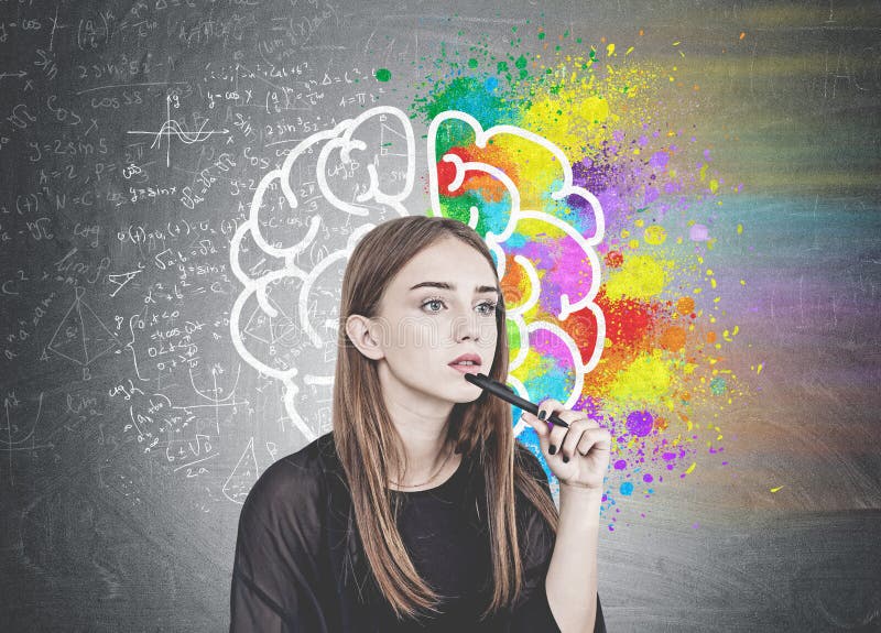 Nachdenkliche Junge Frau Mit Stift, Gehirn Stockfoto - Bild von ... Nachdenkliche Junge Frau Mit Stift, Gehirn Stockfoto - Bild von ...