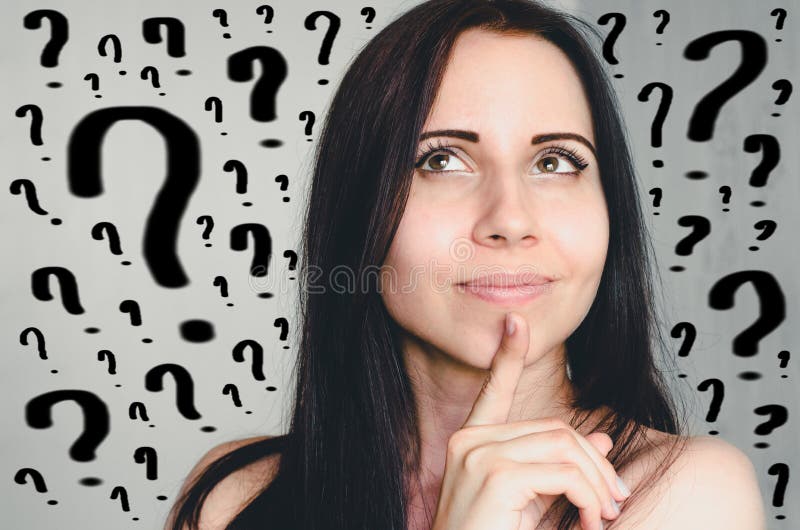 Nachdenkliche Junge Frau Und Viele Fragezeichen Stockfoto - Bild von ... Nachdenkliche Junge Frau Und Viele Fragezeichen Stockfoto - Bild von ...
