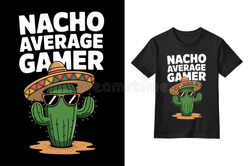 Nacho Average Gamer Cactus Graphic Design Stock Vector - Illustration ...
