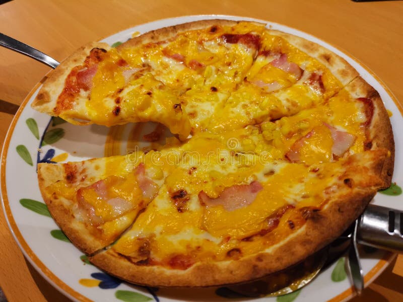Nacho Bacon and Ham Pizza on Plate Dish Stock Image - Image of plant ...