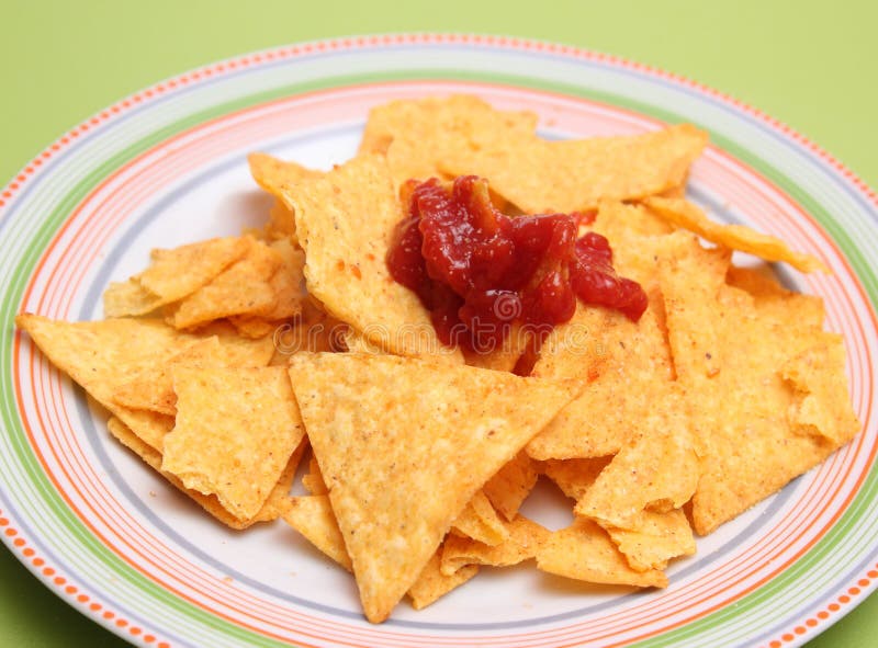 Nacho Chips with Salsa Sauce Stock Image - Image of nachos, freshness ...