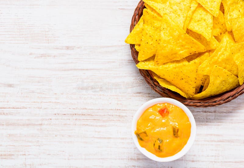 Nachos Cheese Dip on Copy Space in Top View Stock Photo - Image of view ...