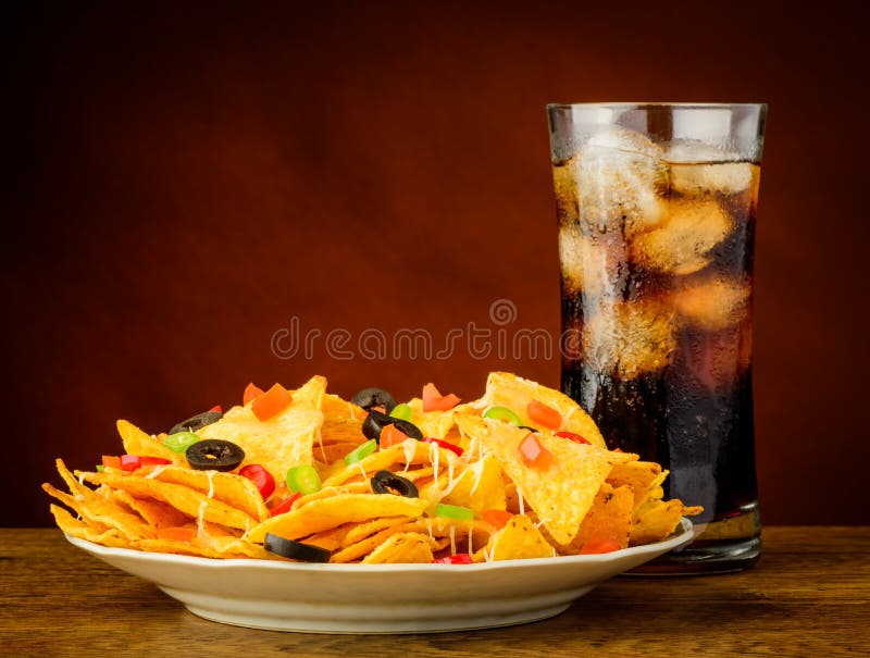 Nachos and cola drink stock photo. Image of nachos, chips - 52293794