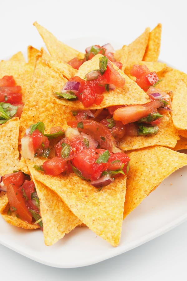 Nachos Corn Chip and Fresh Salsa Stock Image - Image of finger, mexican ...