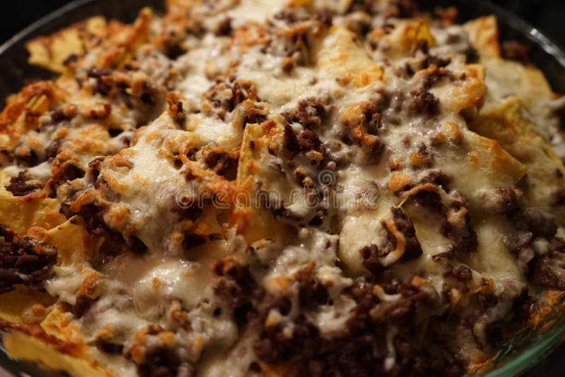 Nachos with Meat and Cheese Stock Photo - Image of mexican, tortilla ...