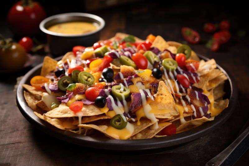 Nachos with Melted Cheese and Toppings, Ready To Serve Stock Illustration - Illustration of ...