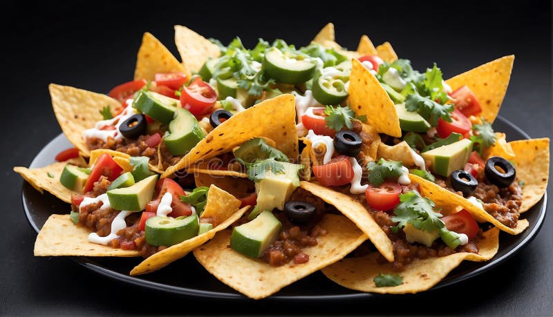 Nachos on Plain Black Ai Generated Stock Illustration - Illustration of ...