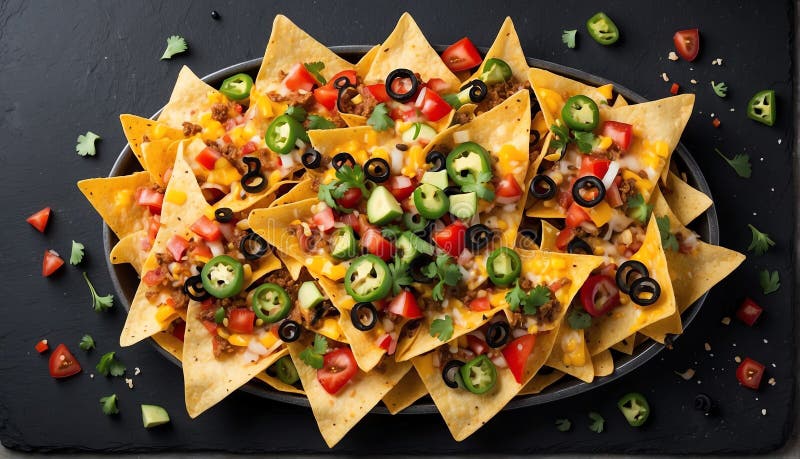 Nachos on Plain Black Ai Generated Stock Illustration - Illustration of ...