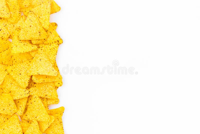 Nachos Tortilla Border on White Background Top View Space for Text ...