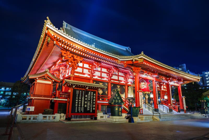 Nachtszene Von Sensoji-Tempel In Tokyo Stockfoto - Bild von religion ...