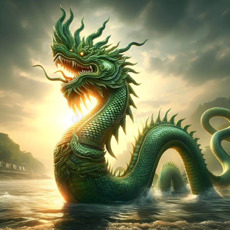 Naga Dragon, King of Naga, Dragon Green, Illustration Image Stock ...
