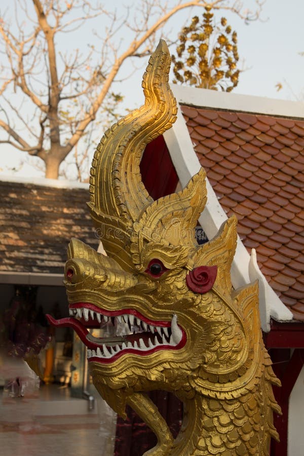 Naga Face at Wat Phra that Doi Kham Chiang Mai,Thailand. Stock Photo ...