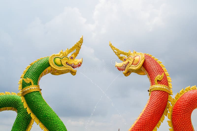 Naga Green Dragon Snake Guard in Thai Buddhist Temple Stock Photo ...