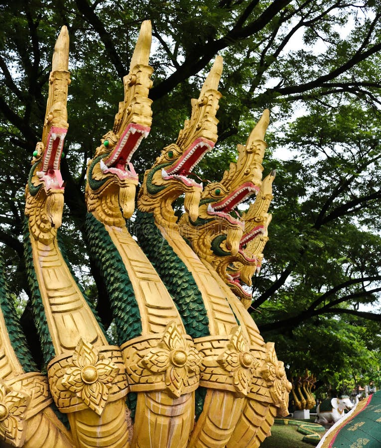Naga Sculpture in Lao Temple Stock Photo - Image of nagas, ladders ...
