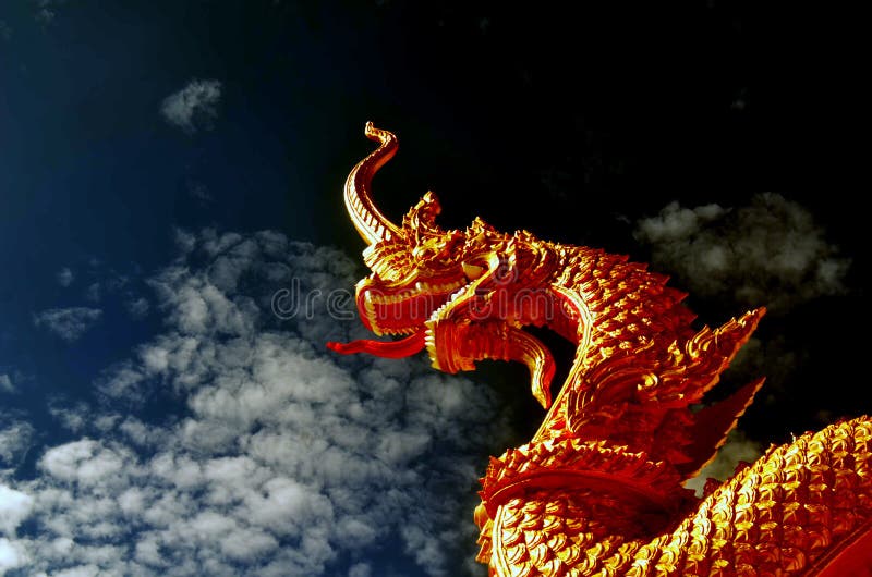 Naga Statue in Thai Temple, Blue Background Stock Image - Image of ...