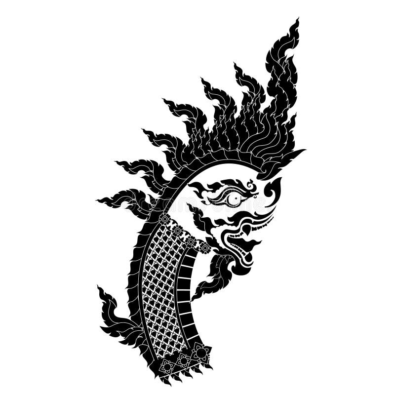 Thai Naga Dragon Outline And Silhouette. Stock Vector - Illustration of ...