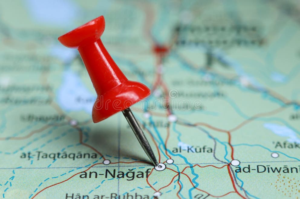 An Nagaf, Iraq pin on map stock image. Image of globe - 372792709