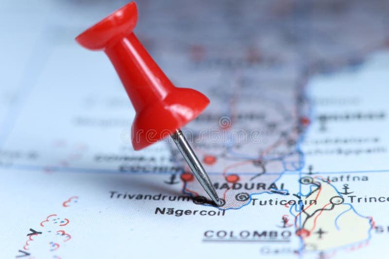 Nagercoil, India Pin on Map Stock Image - Image of destination ...