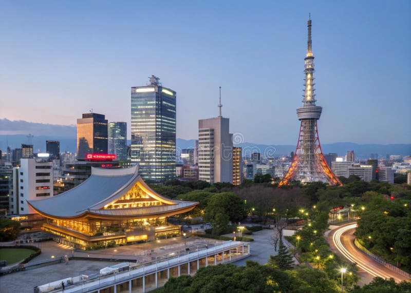 Nagoya City Skyline in Japan Stock Illustration - Illustration of ...