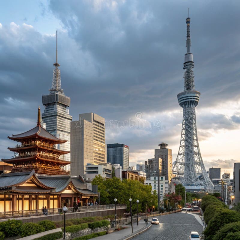 Nagoya City Skyline in Japan Stock Illustration - Illustration of ...