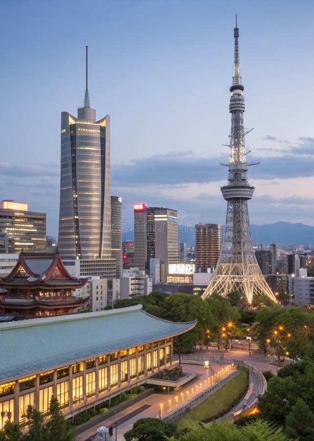 Nagoya City Skyline in Japan Stock Illustration - Illustration of ...