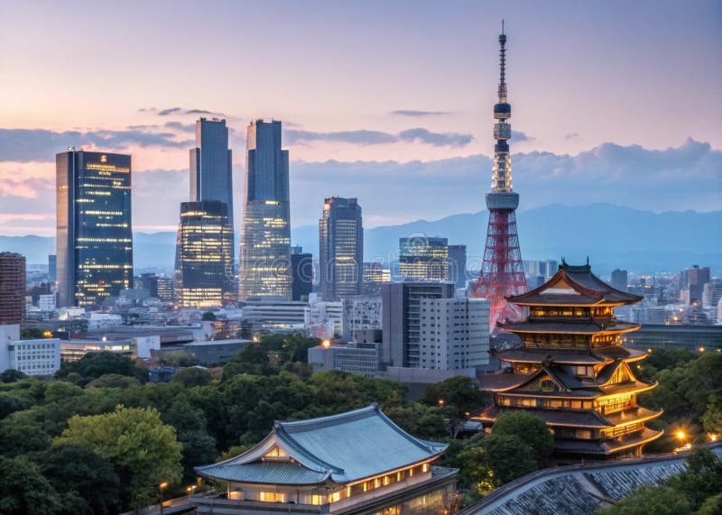 Nagoya City Skyline in Japan Stock Illustration - Illustration of ...