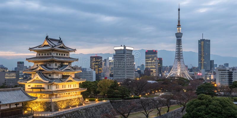 Nagoya City Skyline in Japan Stock Illustration - Illustration of ...