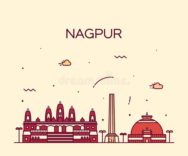 Nagpur Skyline Silhouette Vector Linear Style Stock Vector ...