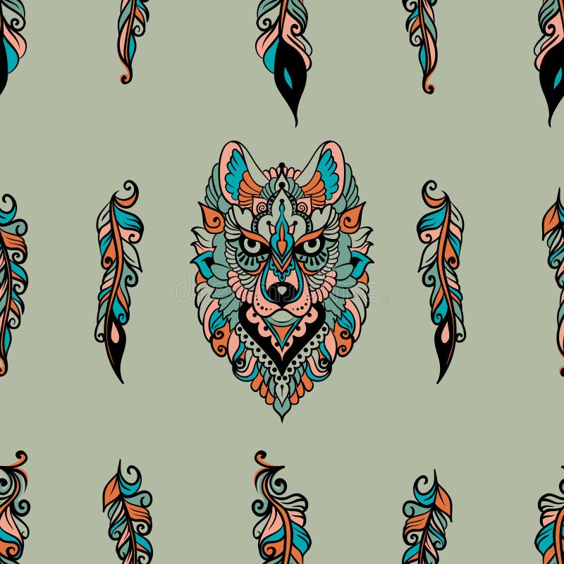 Nahtloses Muster mit Wolf vektor abbildung. Illustration von kunst ...