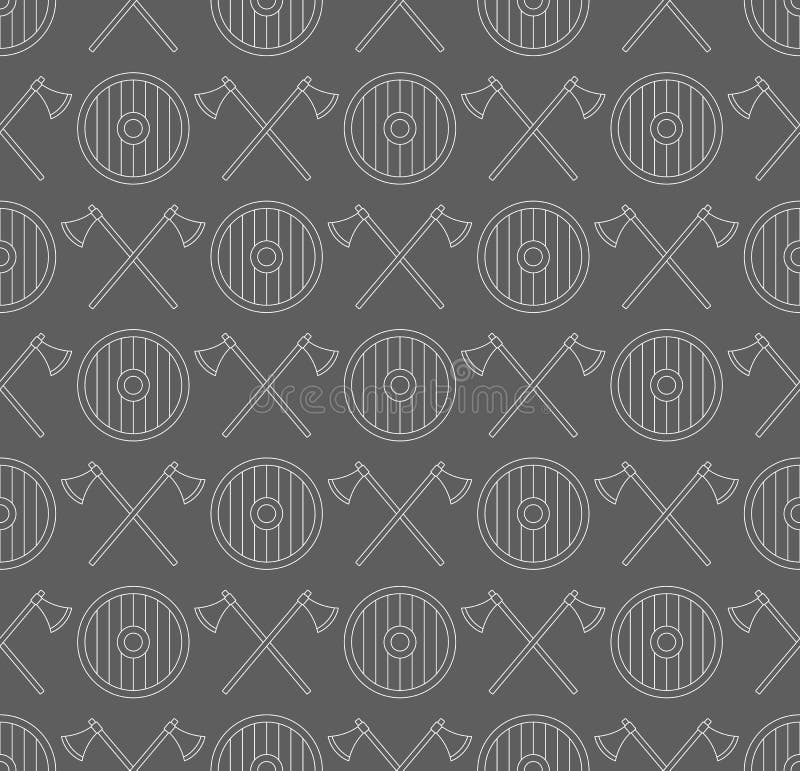 Nahtloses Wikinger-Muster Mit Schildern, Klingen Und Kampfsturzhelmen ...