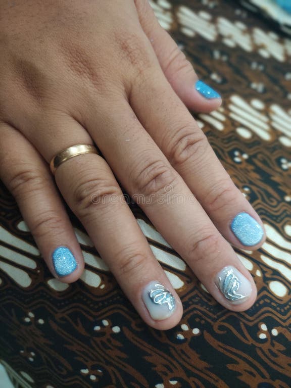 Nail Art upon Batik Pattern Stock Image - Image of ring, blue: 325760901