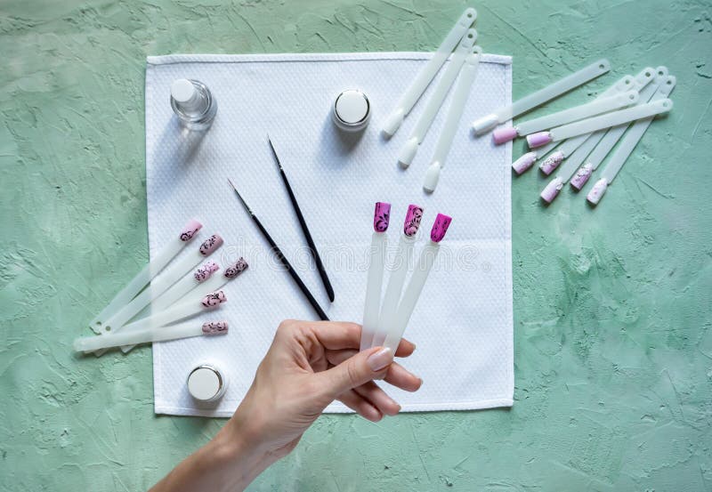 Nail Art Samples in Female Hands. Stock Image - Image of elegance ...