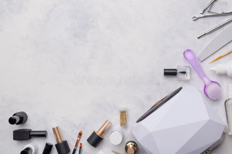 Nail Care, Gel Polishes and Nail Care Tools, Light Background with ...