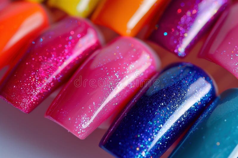 Nail Polish Colorful Samples on Plastic Nails Ai Photo Stock ...