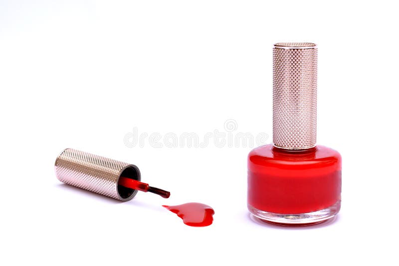 Nail Polish Red Shade with Cap Opened on White Background Stock Image ...