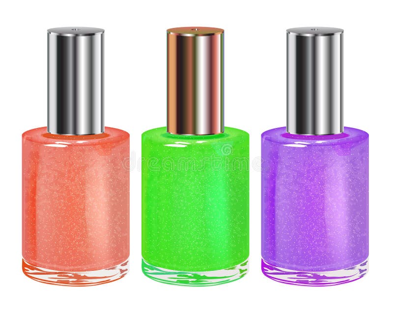 Nail Polish with Silver Cap. Vector Set. Stock Vector - Illustration of ...