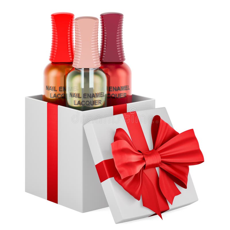 Nail Polishes Inside Gift Box, Present Concept. 3D Rendering Stock ...