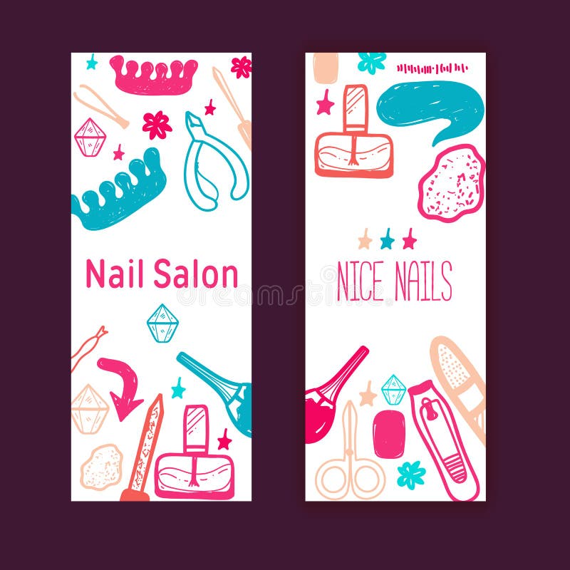 Nail Salon Vector Banners Design Templates. Brochures in Colorful Style ...